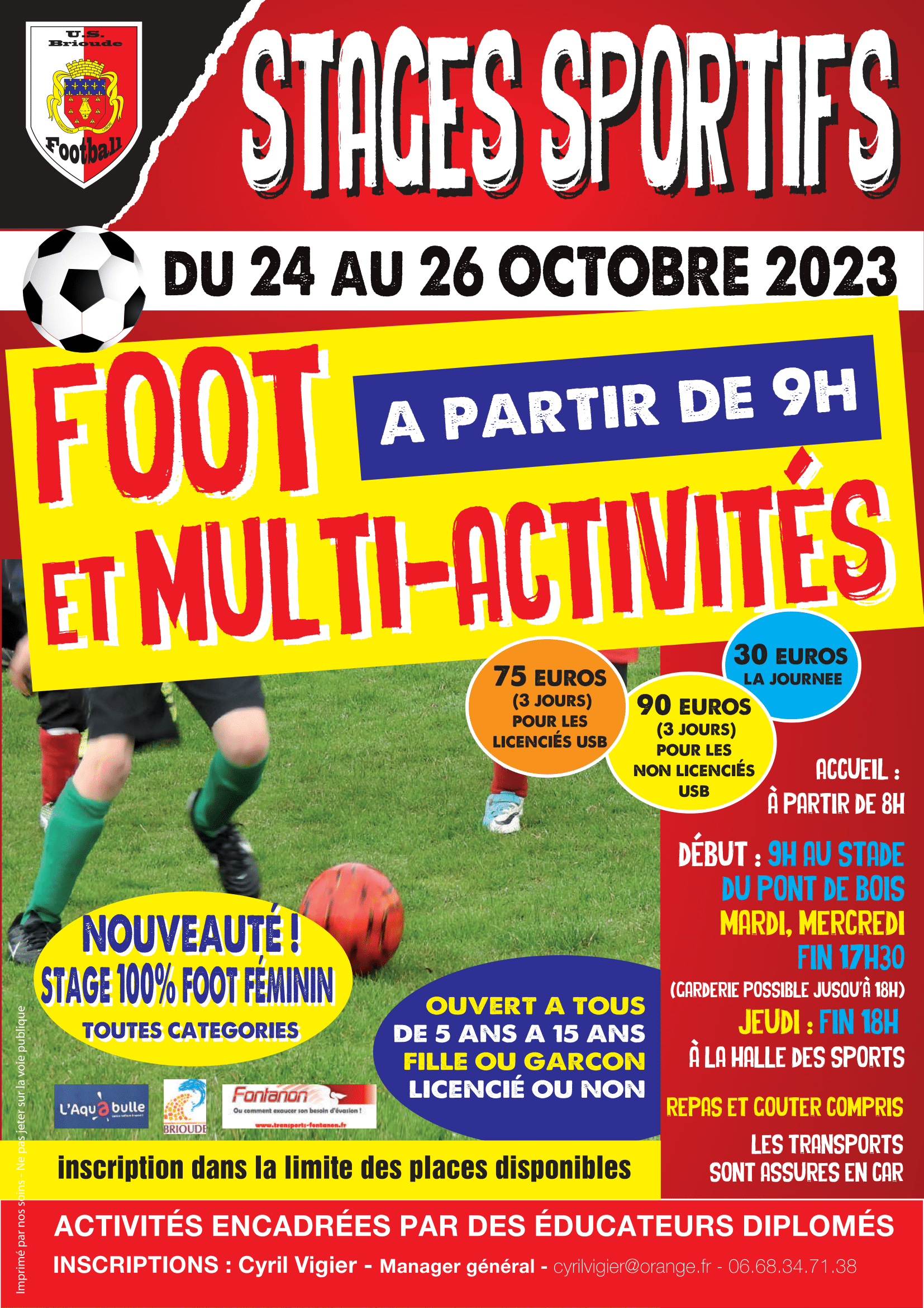 Inscription pour le stage foot de la Toussaint (24, 25, 26 octobre ...